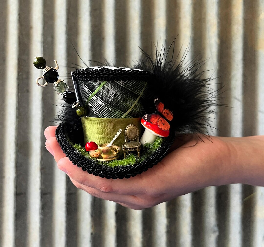 Micro Mini Top Hat Mad Hatter Green Mini Hat, Alice in Wonderland, Mad ...