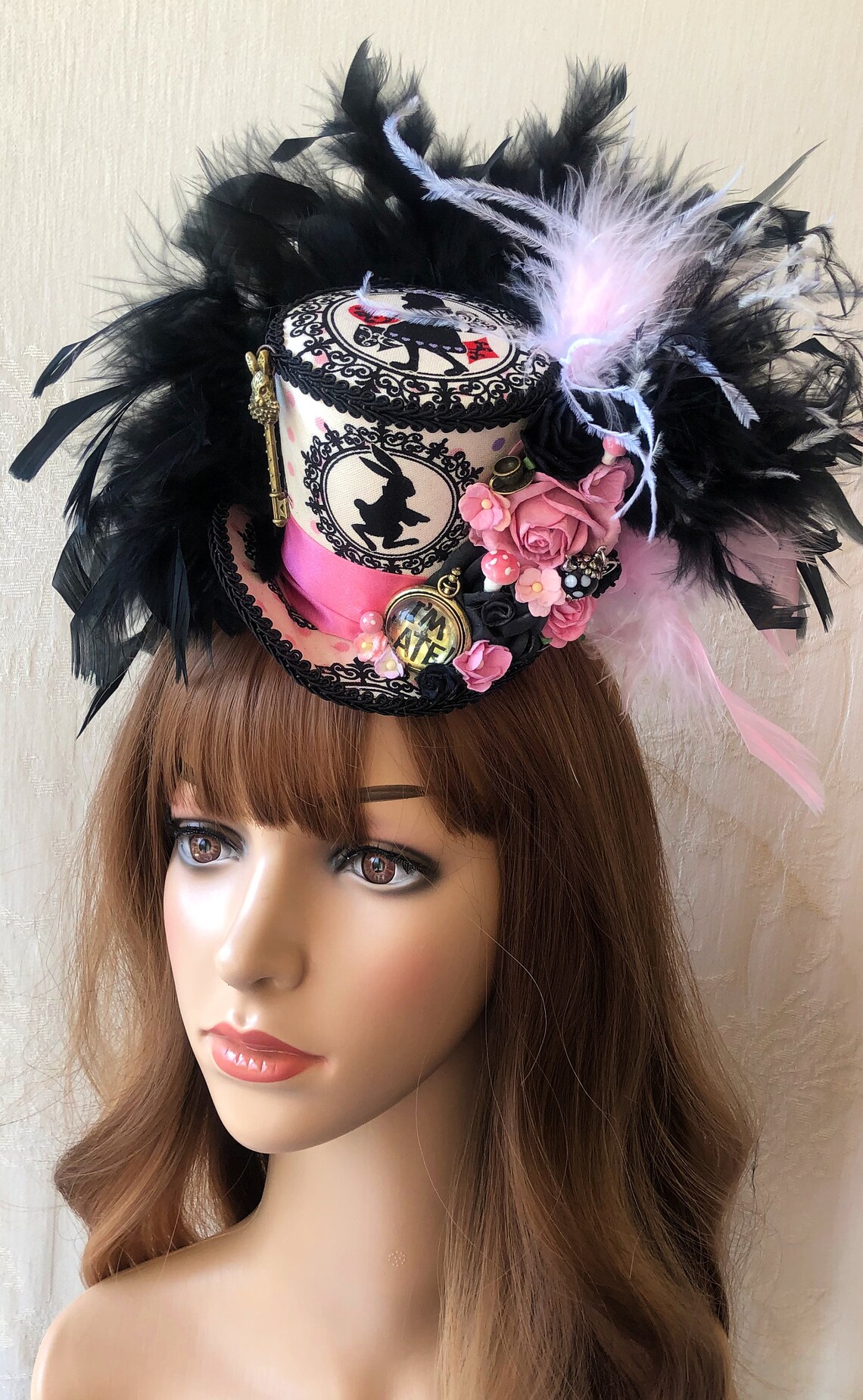 Mini Top Hat Tea Hat Pink Polka Dot White Rabbit Tea Hat - Etsy