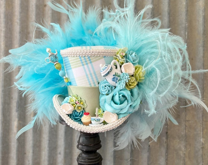 Mini Top Hat, Tea Hat, Turquoise and Green Cup Hat, Alice in Wonderland ...