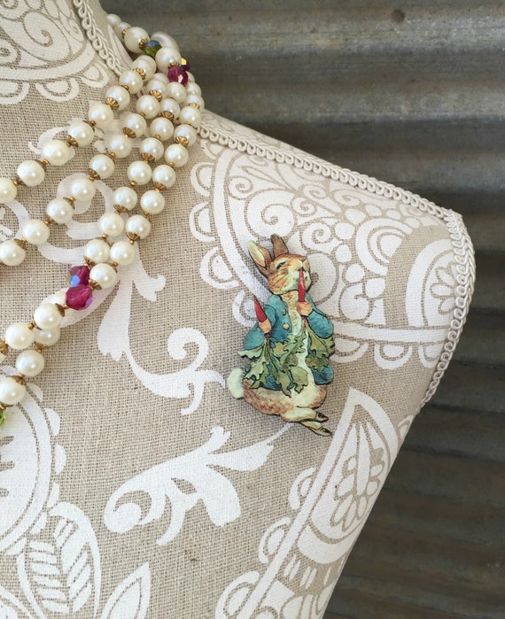 Peter Rabbit Brooch Beatrix Potter Brooch Easter Pin Wooden | Etsy