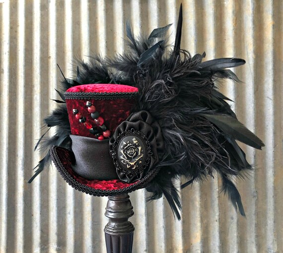 Mini Top Hat Red and Black Rose Hat Royal Ascot Mini Top | Etsy