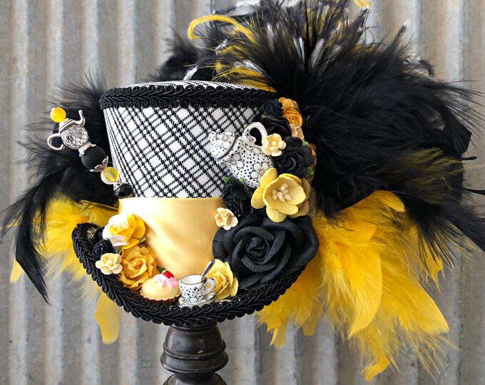 Mini Top Hat Tea Hat Black and Yellow Tea Cup Hat Alice in - Etsy