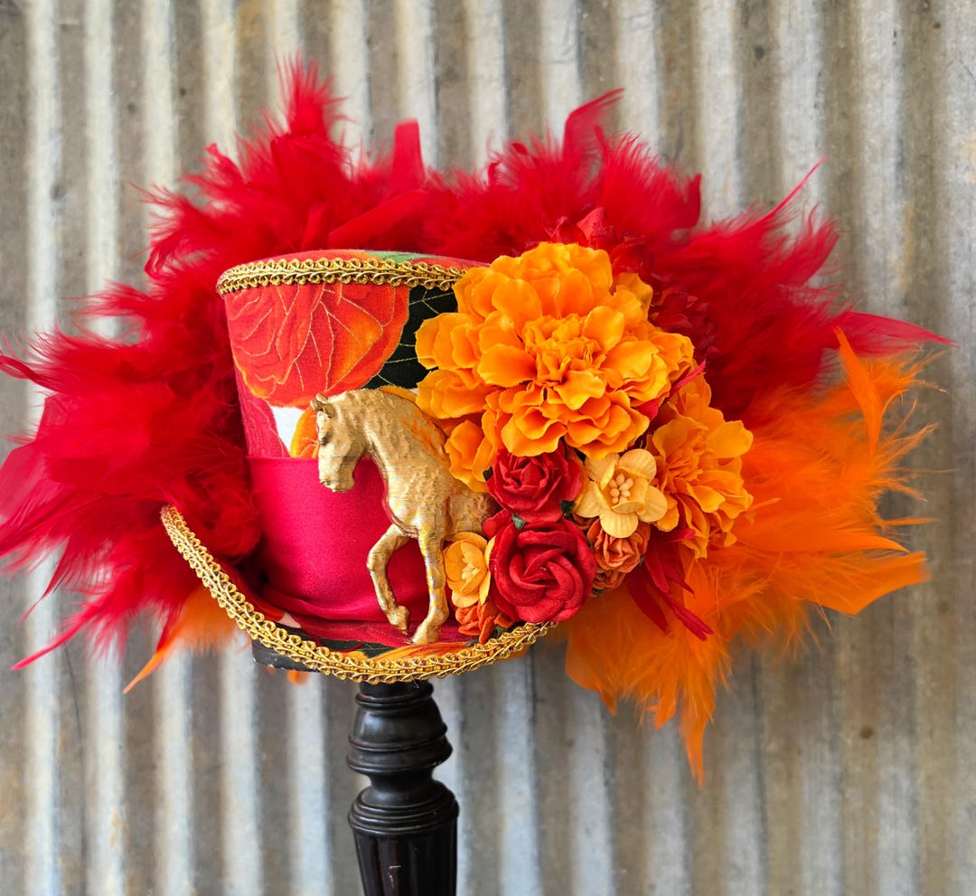 Kentucky Derby Mini Top Hat, Kentucky Derby Hat, Red and Orange Horse ...