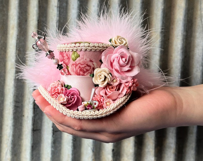 Micro Mini Top Hat, Tea Cup Hat, Pink Flower Hat, Alice in Wonderland ...