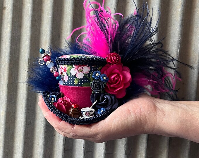 Micro Mini Top Hat, Tea Cup Hat, Blue Flower Hat, Alice in Wonderland ...