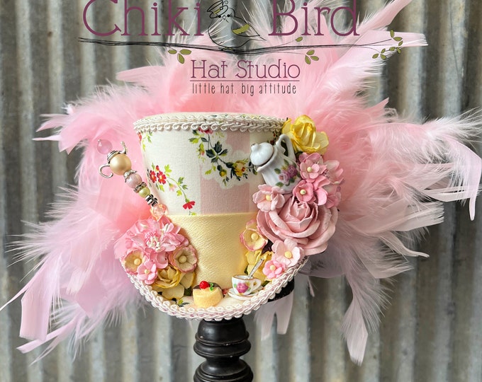 Mini Top Hat Tea Hat Pink and White Tea Cup Hat Alice in - Etsy