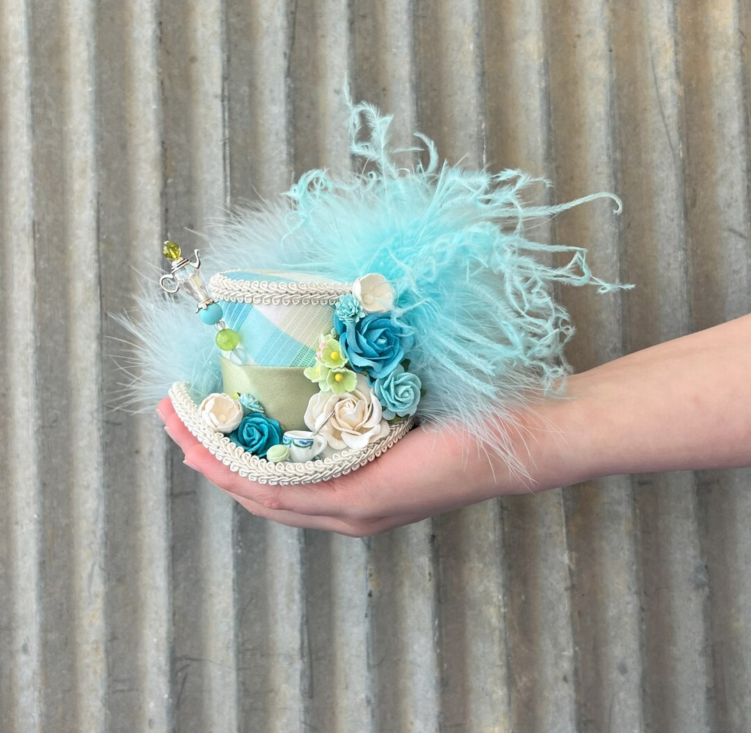 Micro Mini Top Hat, Tea Cup Hat, Turquoise and Green Flower Hat, Alice ...