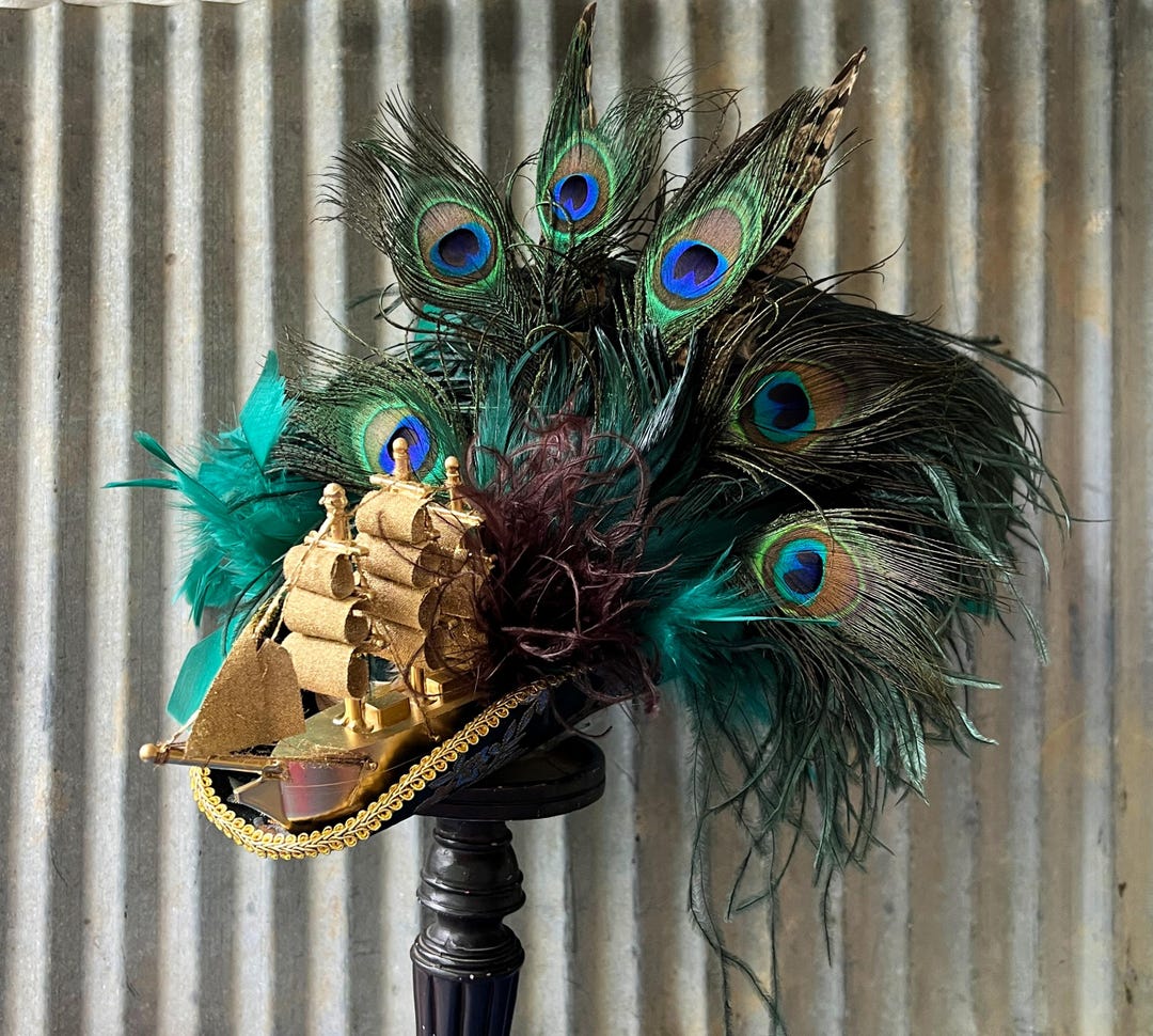 Mini Tricorn, Jade and Gold Mini Pirate Hat, Marie Antoinette Hat, Mini ...