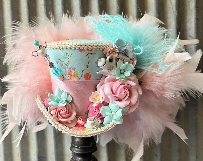 Mini Top Hat Tea Hat Blue and Pink Tea Cup Hat Alice in - Etsy