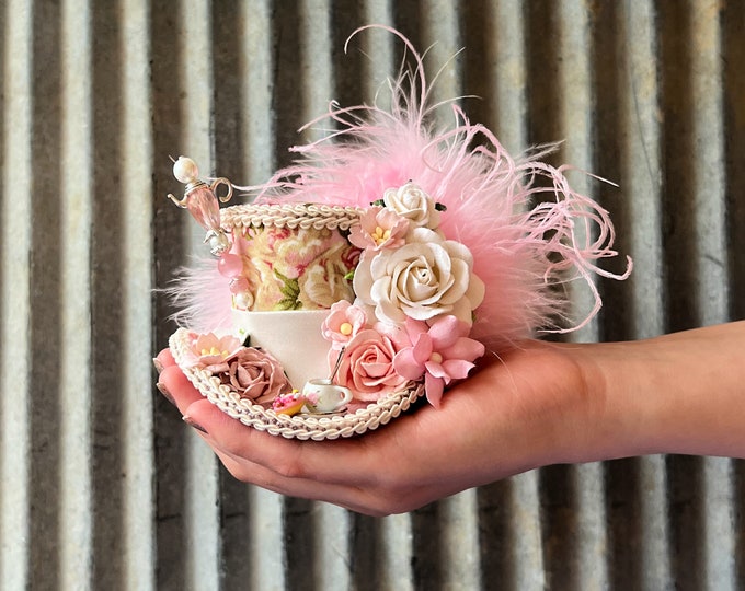 Micro Mini Top Hat Tea Cup Hat Pink Flower Hat Alice in - Etsy