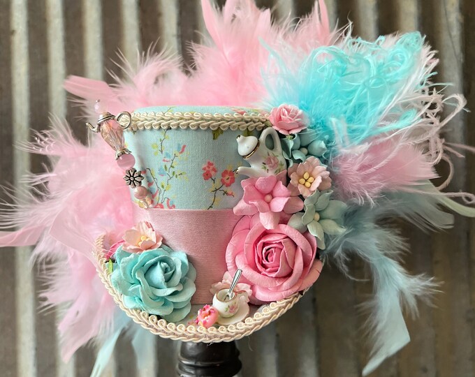 Mini Top Hat Tea Hat Blue and Pink Tea Cup Hat Alice in - Etsy