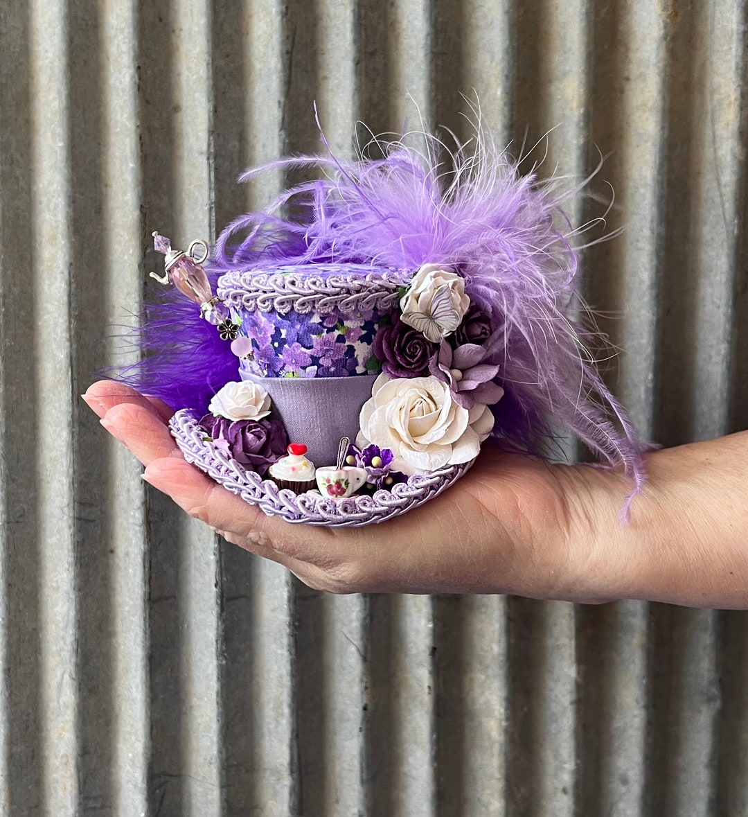 Micro Mini Top Hat Tea Cup Hat Purple Flower Hat Alice in - Etsy