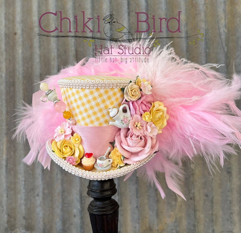 Mini Top Hat Tea Hat Pink and Yellow Tea Cup Hat Alice in - Etsy
