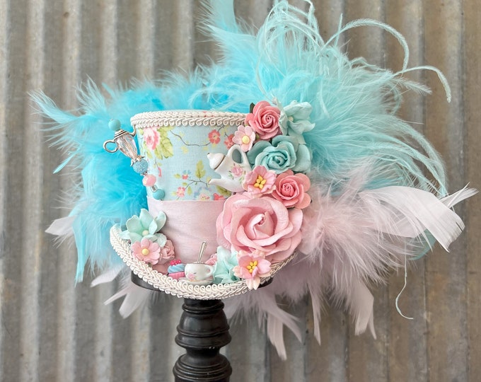 Mini Top Hat, Tea Hat, Blue and Pink Tea Cup Hat, Alice in Wonderland ...