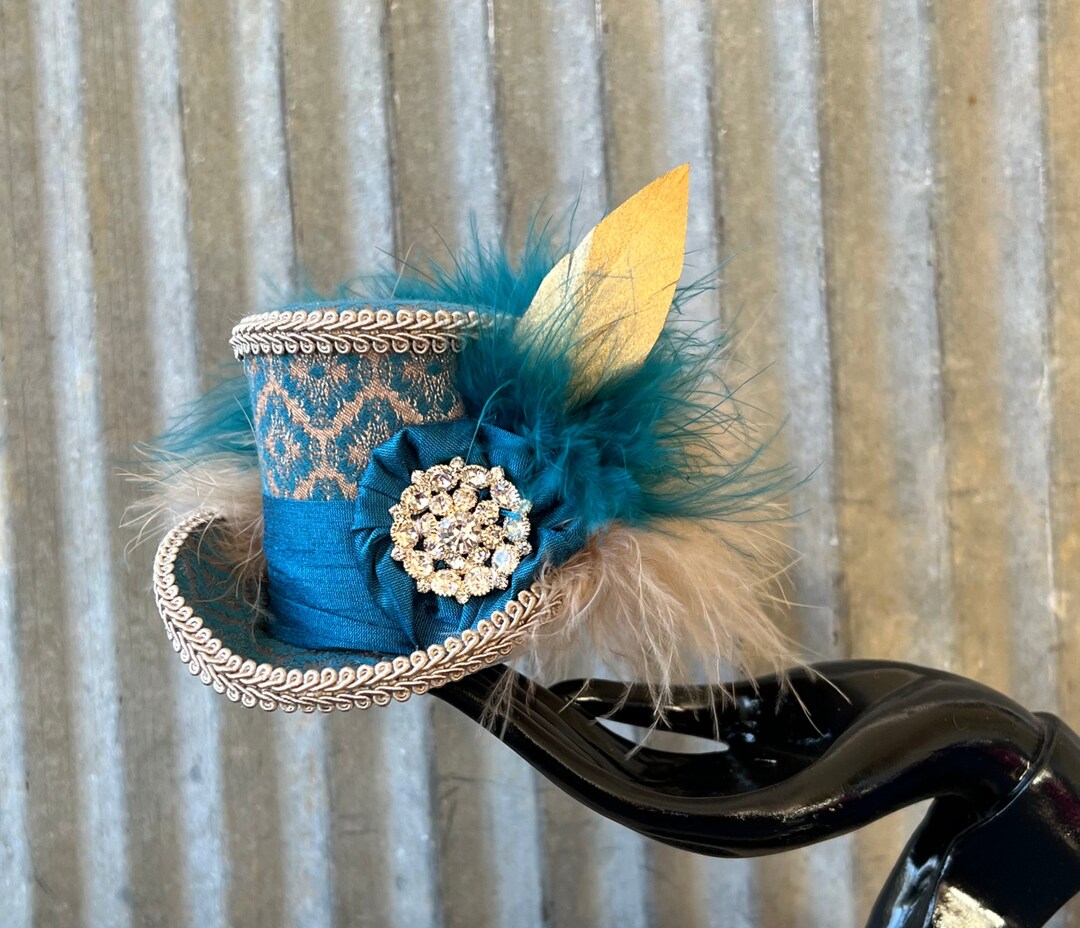 Micro Mini Top Hat, Teal and Gold Mini Hat, Kentucky Derby Hat, Mad ...