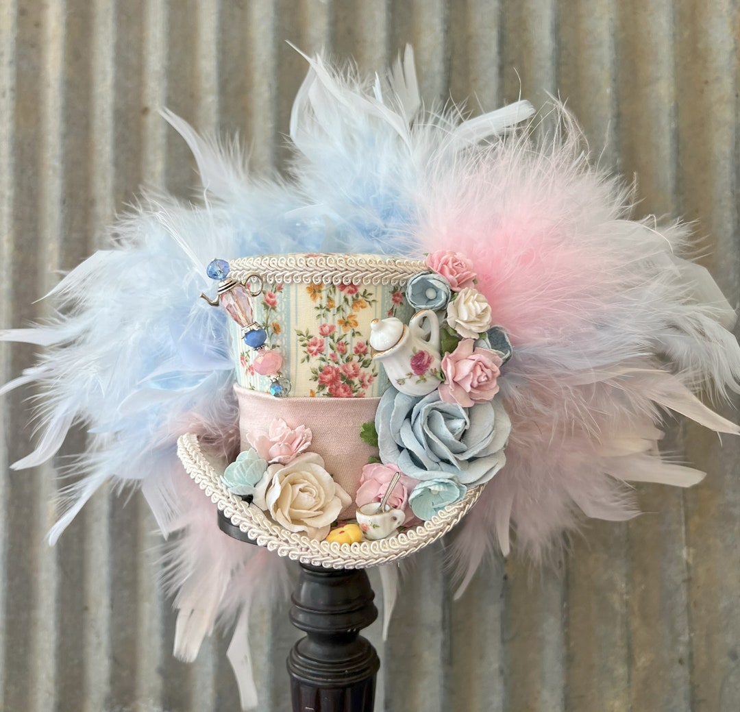 Mini Top Hat, Blue and Pink Tea Cup Hat, Baby Shower Tea Pot Alice in ...