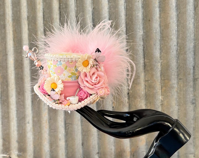 Micro Mini Top Hat, Tea Cup Hat, Blue and Pink Flower Hat, Alice in ...