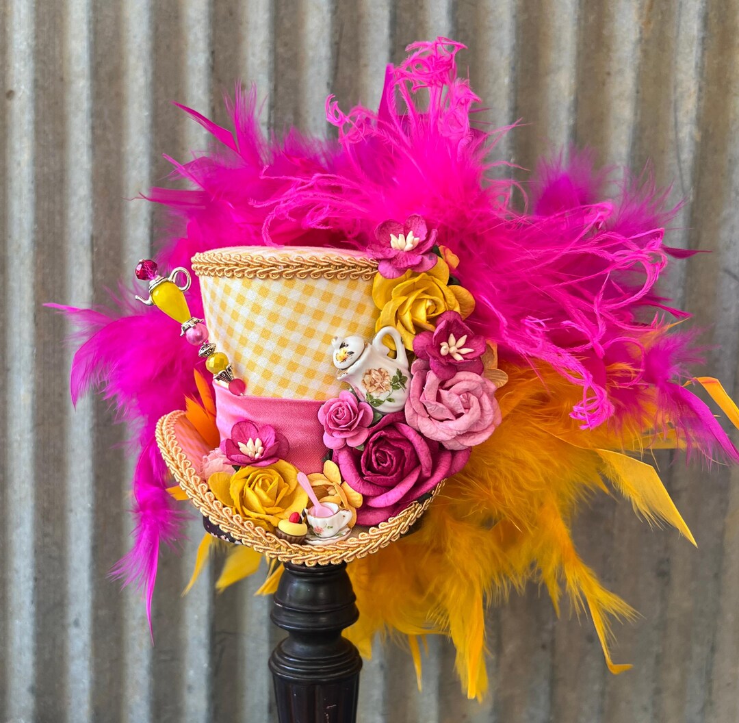 Mini Top Hat, Tea Hat, Pink and Yellow Tea Cup Hat, Alice in Wonderland ...