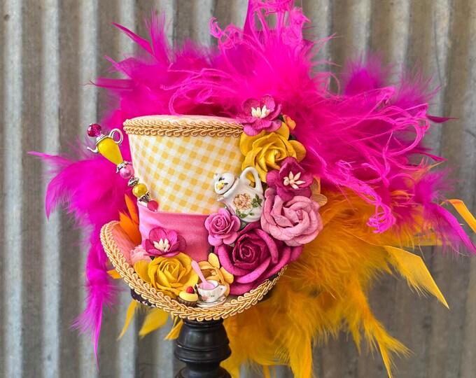 Mini Top Hat, Tea Hat, Pink and Yellow Tea Cup Hat, Alice in Wonderland ...