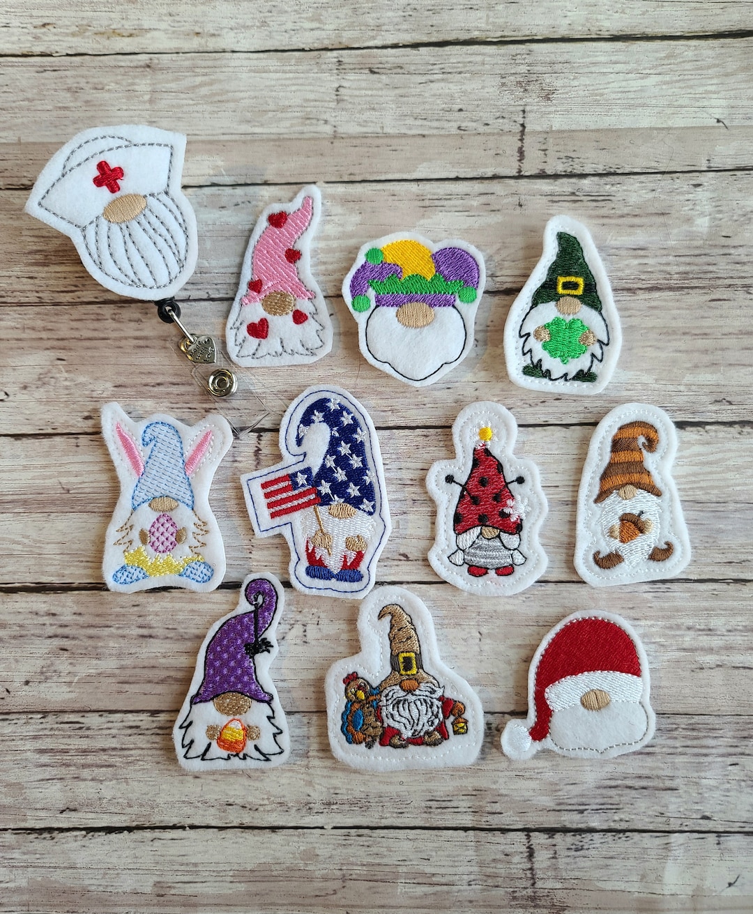 Gnome Felties Badge Collection, Changeable Badge Clip, Set of Gnomes ...