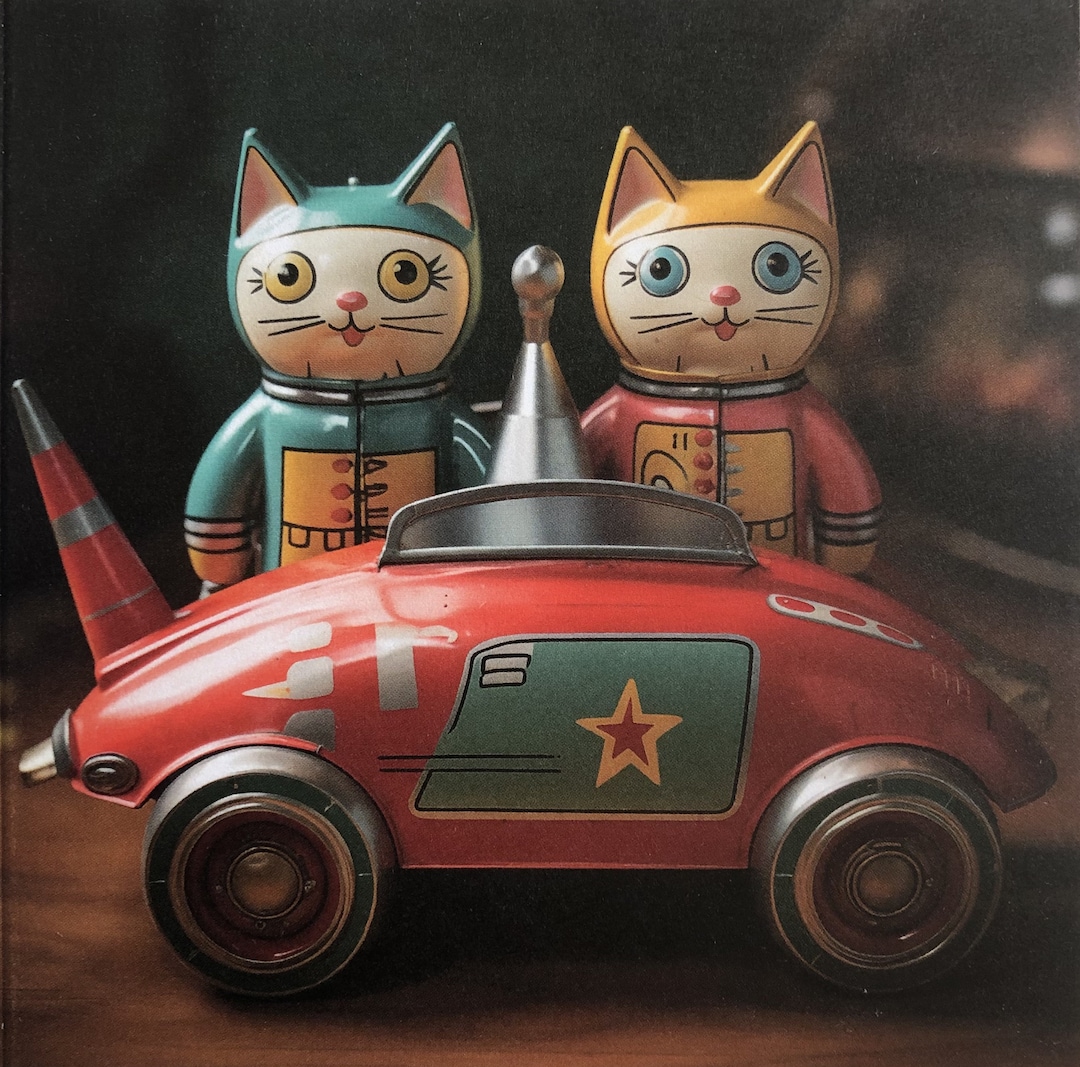Vintage Style Cat Card, Cute Cat, Tin Toy Collector, Fun, Cat Lover ...