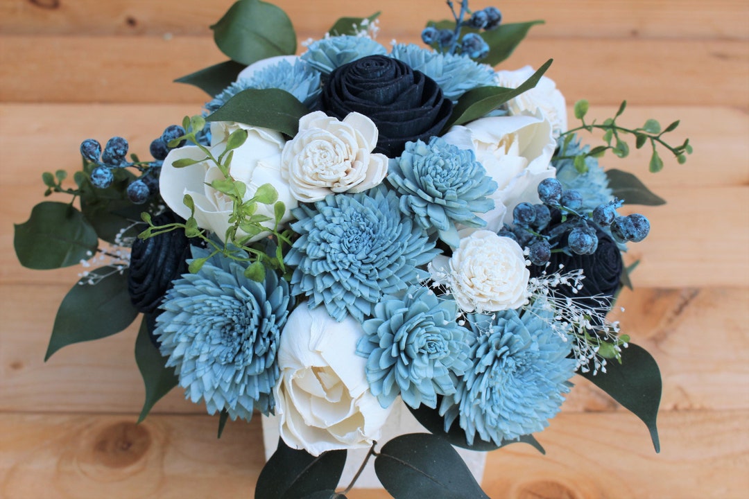 Sola Wood Flower Centerpiece/ Dusty Blue/ Navy Blue/ Ivory/ Flower ...
