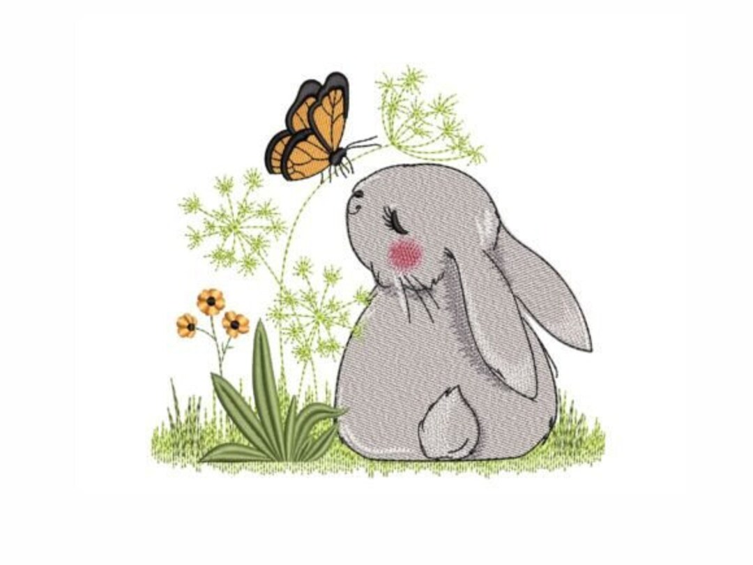 Bunny With Butterfly Embroidery Design, Cute Easter Bunny Embroidery ...