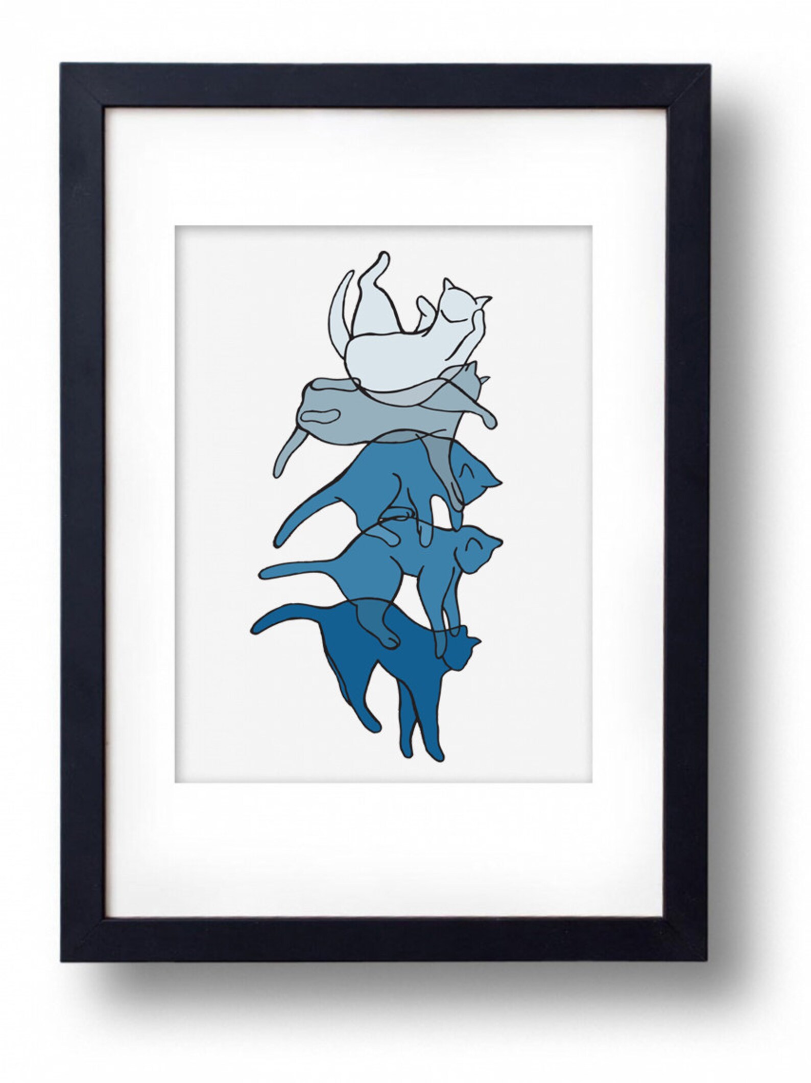 SPECIAL EDITION the Art of Falling - Blue Falling Cat Illustration A4 ...
