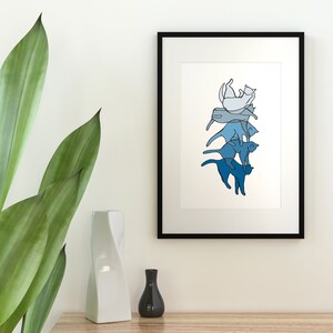 SPECIAL EDITION the Art of Falling - Blue Falling Cat Illustration A4 ...