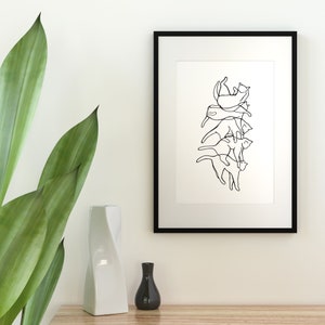 Falling Cat Line Drawing Illustration - the Art of Falling - A4 Print ...