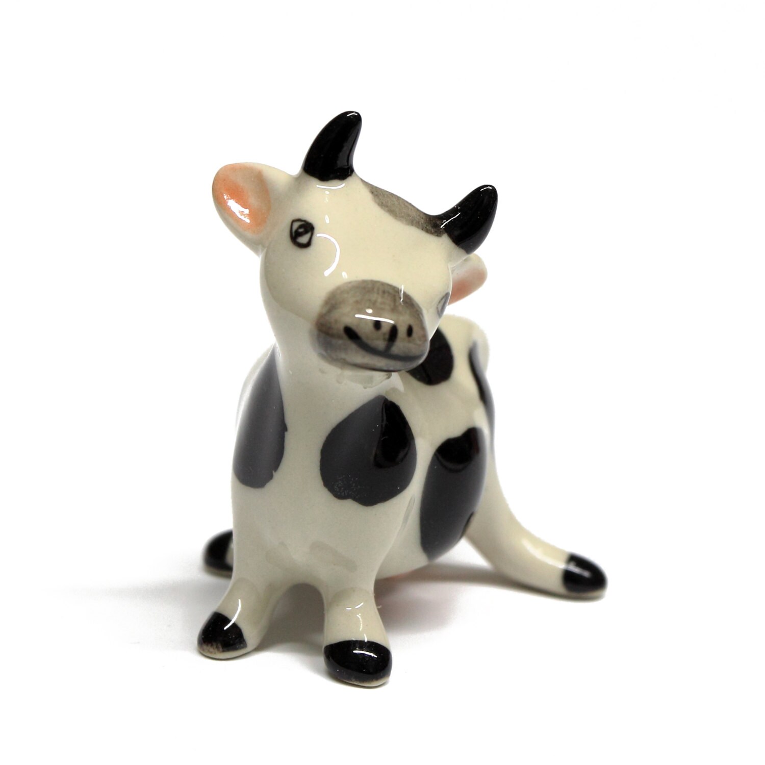 Miniature Animals Ceramic little Cow Figurine Hand painted | Etsy