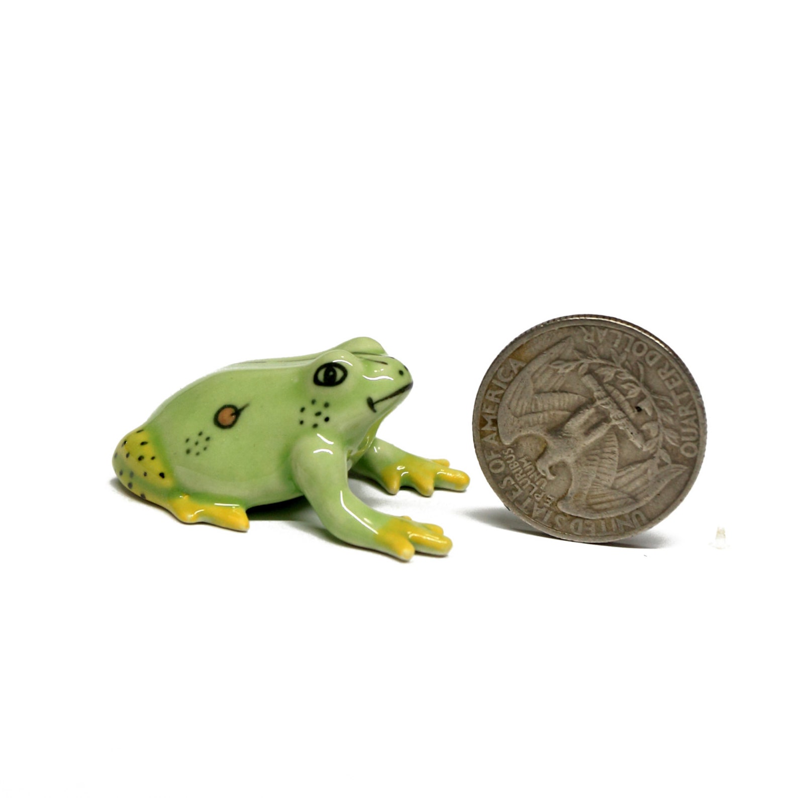 Miniature Animals Ceramic Green Little Frog Figurine Hand - Etsy