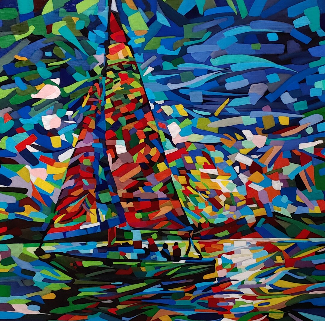 Abstract Sail Boat Painting, Yacht Painting, Contemporary Yacht Art ...