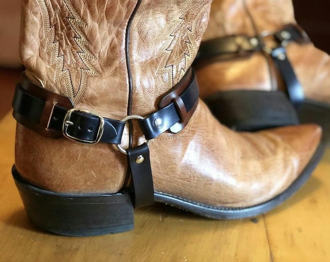 Boot Straps, Leather BLACK Cowboy Boots Harness, Biker Bootstraps With ...