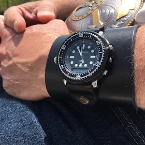 Wide Watch Cuff, 22mm Strap Leather Men's Custom Strap, Big Large ...