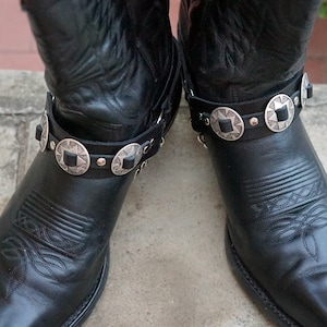 Concho Boot Straps Cowboy Boots Harness Leather Bootstraps - Etsy