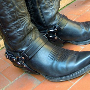 Boot Straps Leather BLACK Cowboy Boots Harness Biker - Etsy