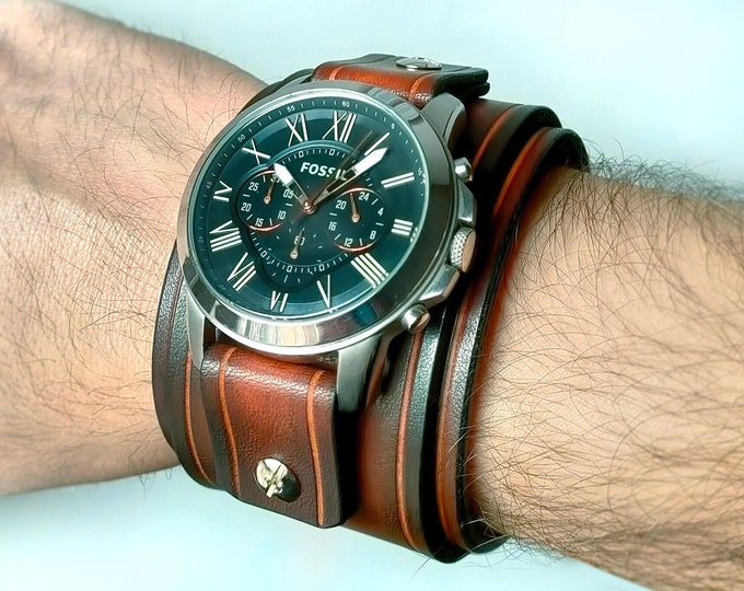 Leather Watch Cuff Handmade Men Women Wrist Band Artisan | Etsy