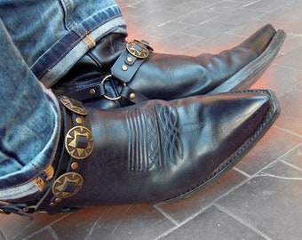Concho Boot Straps, Cowboy Boots Harness, Leather Bootstraps Conchos ...