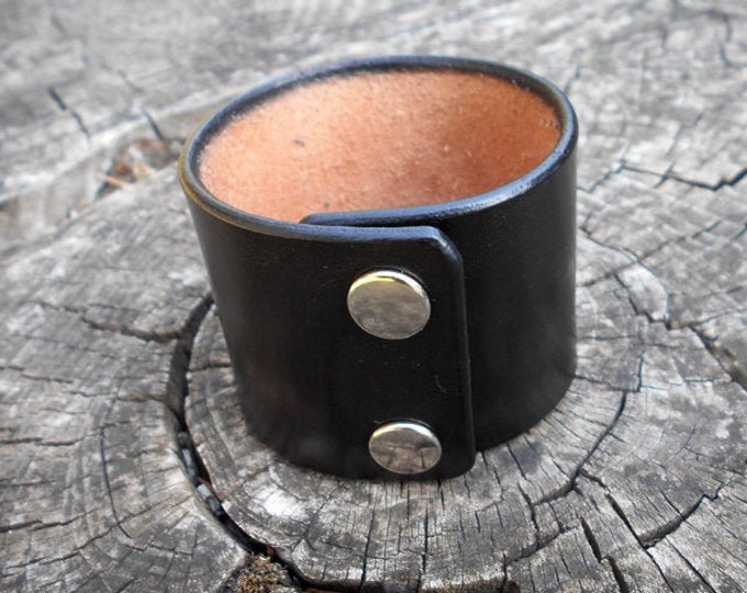 Black Leather Cuff Black Mens Handmade Jewelry Bracelet Gift - Etsy
