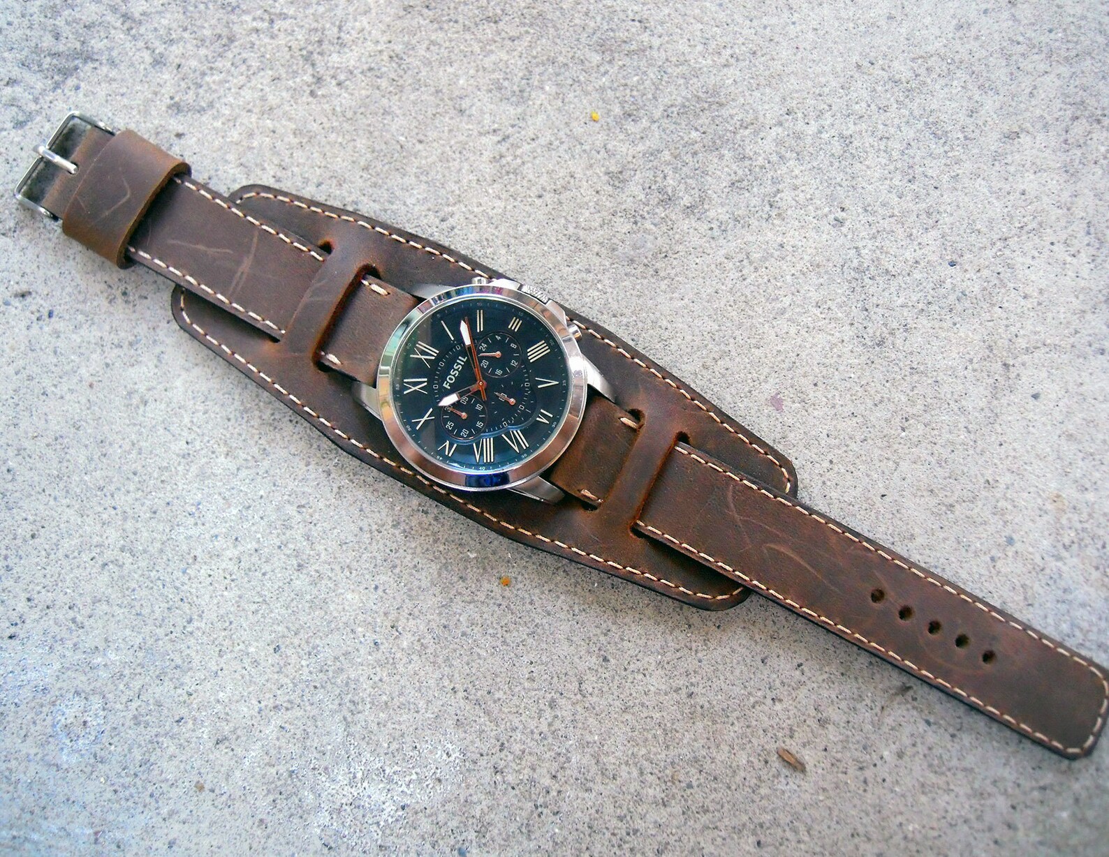 Leather Watch Cuff, Handmade Distressed Watchband, Brown Strap 22mm ...