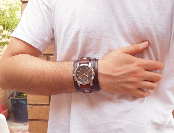 Leather Watch Cuff Handmade Men Women Wrist Band Artisan - Etsy