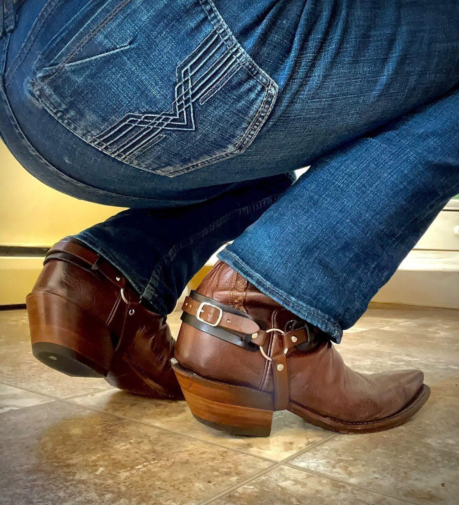 Boot Straps Leather BLACK Cowboy Boots Harness Biker - Etsy