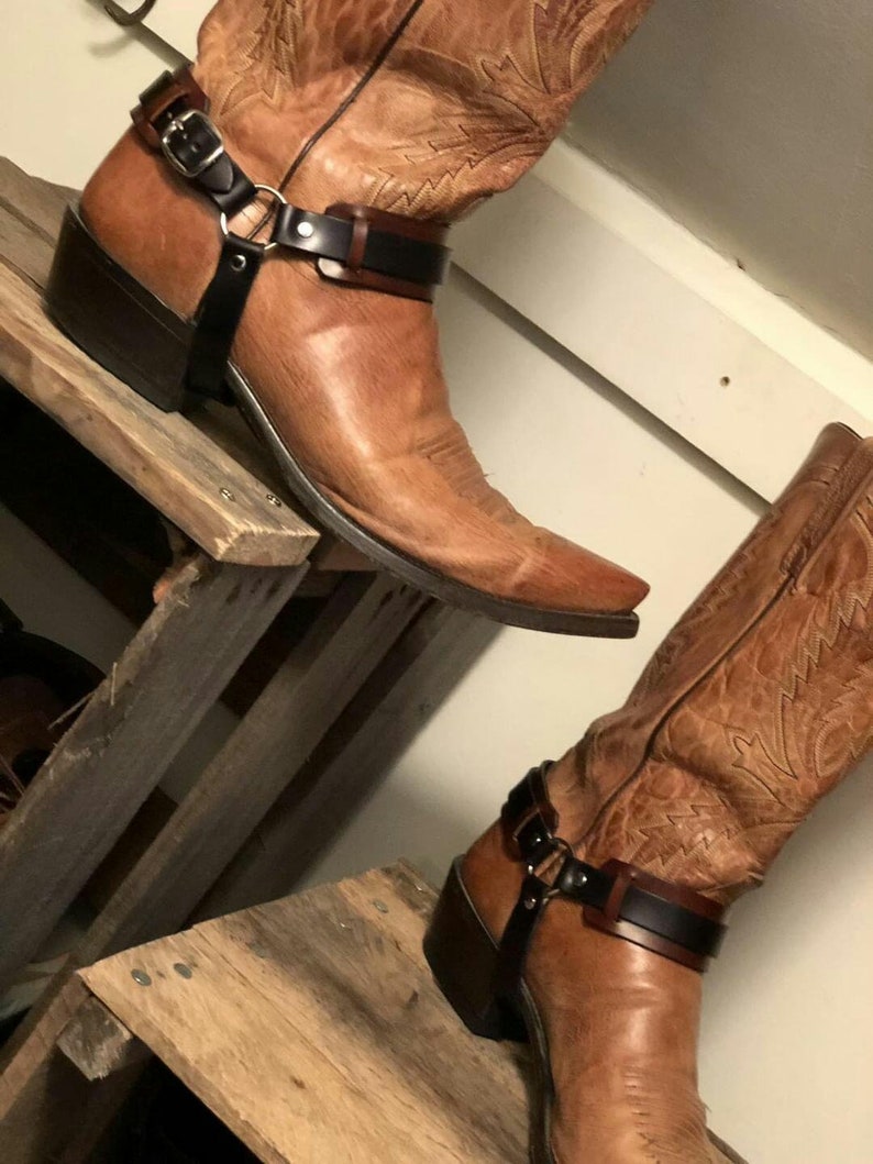 Boot Straps Leather BLACK Cowboy Boots Harness Biker - Etsy