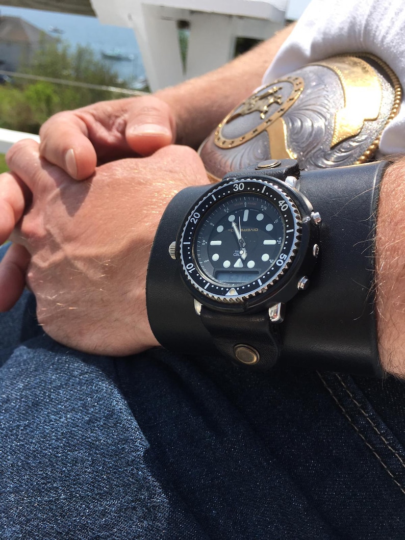 Wide Watch Cuff, 22mm Strap Leather Men's Custom Strap, Big Large ...