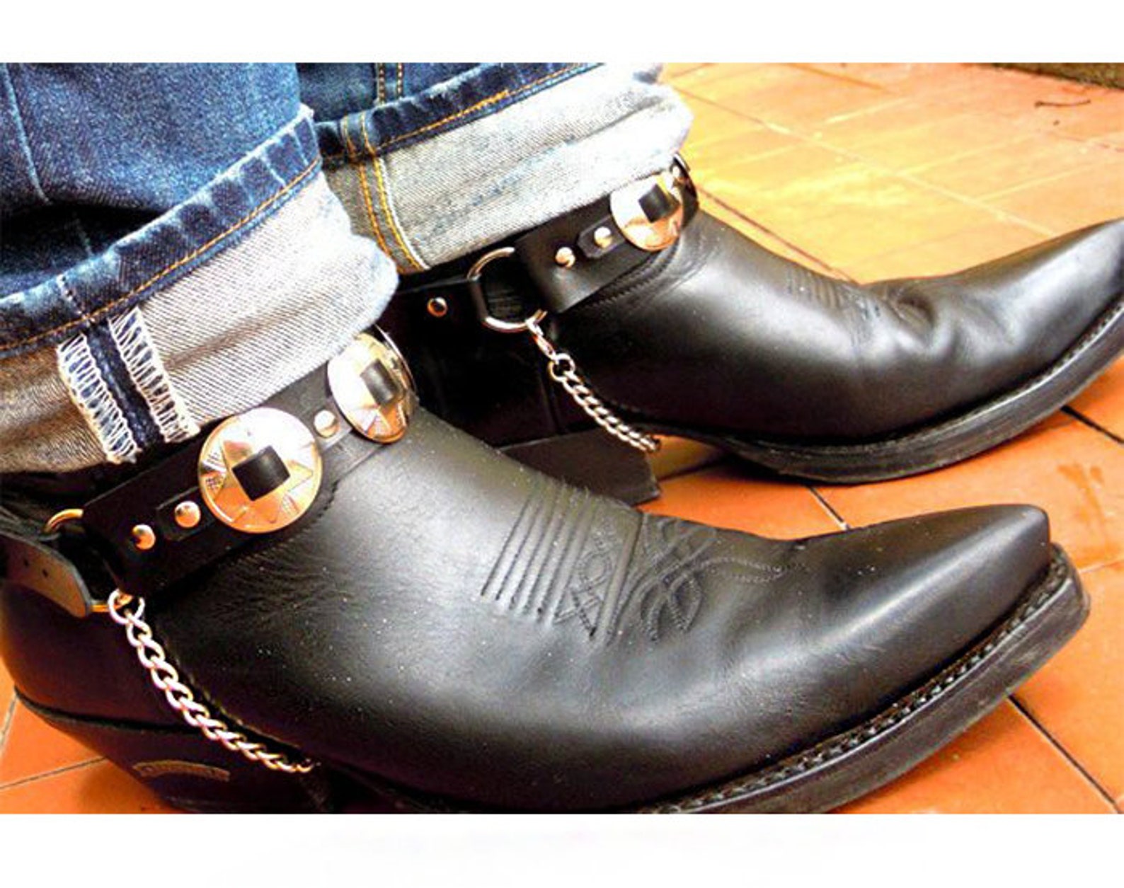 Concho Boot Straps, Cowboy Boots Harness, Leather Bootstraps Conchos ...