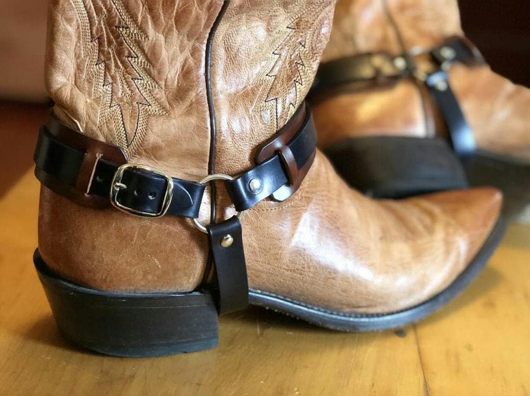 Boot Straps, Leather BLACK Cowboy Boots Harness, Biker Bootstraps With ...