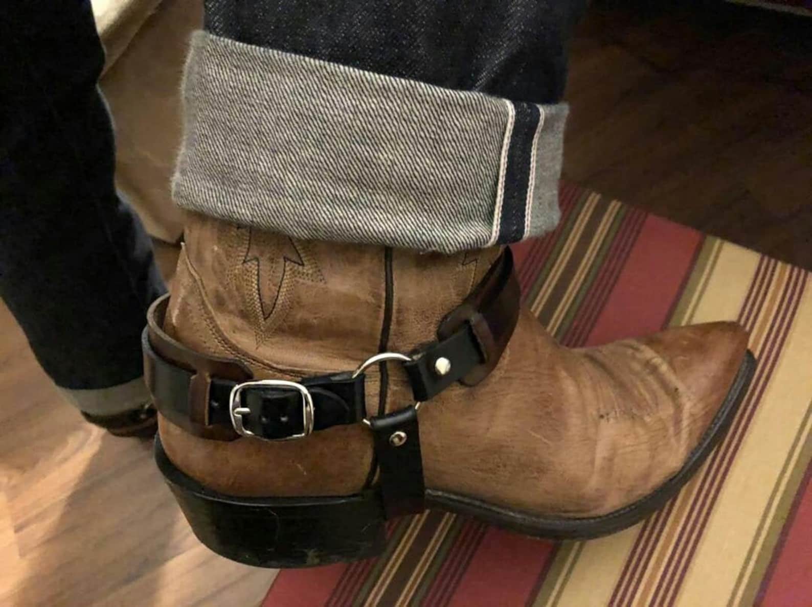 Boot Straps Leather BLACK Cowboy Boots Harness Biker - Etsy