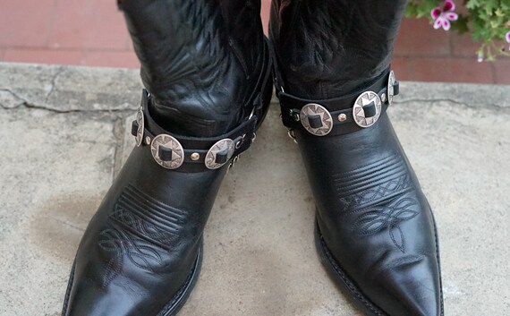 Concho Boot Straps Cowboy Boots Harness Leather Bootstraps | Etsy