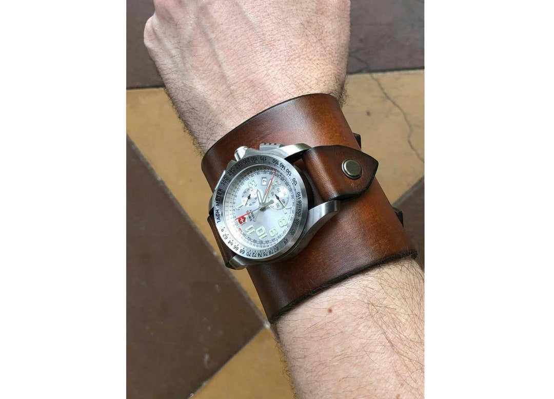 Wide Watch Cuff, 22mm Strap Leather Men's Custom Strap, Big Large ...